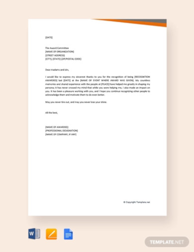 9+ Recognition Letter Templates in Google Docs | Word | Pages | PDF