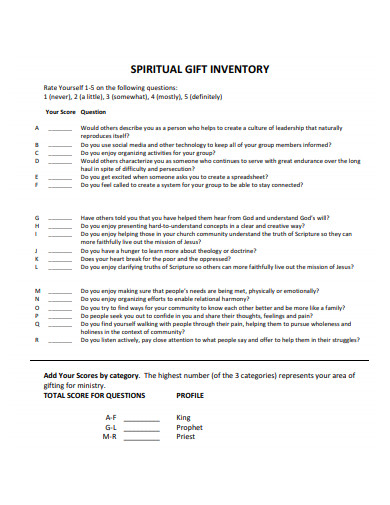 18+ Spiritual Gift Inventory Templates in PDF | Word | Google Sheets ...