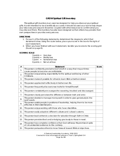 18+ Spiritual Gift Inventory Templates in PDF | Word | Google Sheets ...