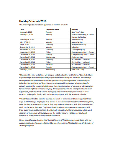 13+ Holiday Schedule Templates in Google Docs | Word | Pages | PDF | XLS