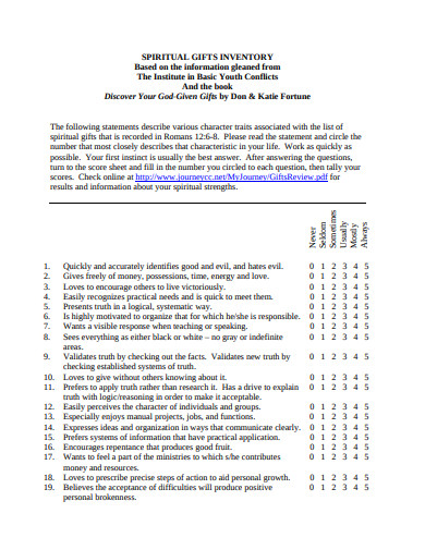 18+ Spiritual Gift Inventory Templates in PDF | Word | Google Sheets ...