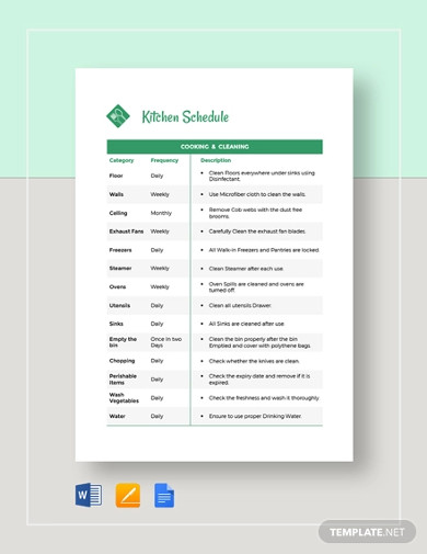 12+ Kitchen Schedule Templates in Google Docs | XLS | Word | Pages ...