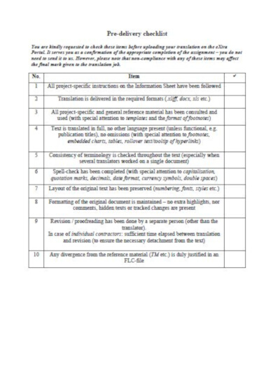 11+ Delivery Checklist Templates - Google Docs, Word, Pages, Pdf