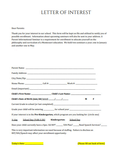 11+ Letter of Interest Templates in PDF | Google Docs | Word | Pages