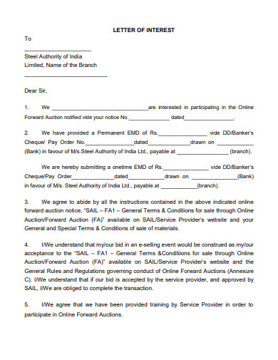 11+ Letter of Interest Templates in PDF | Google Docs | Word | Pages