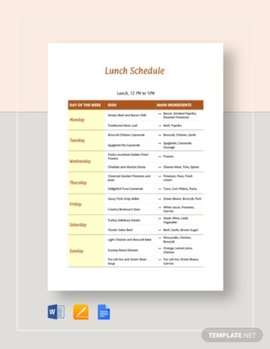 9+ Lunch Schedule Templates - Sample, Examples