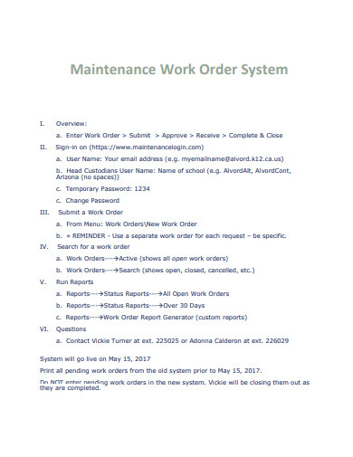 15+ Maintenance Work Order Templates in Google Docs | Google Sheets ...