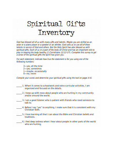 18+ Spiritual Gift Inventory Templates in PDF | Word | Google Sheets ...