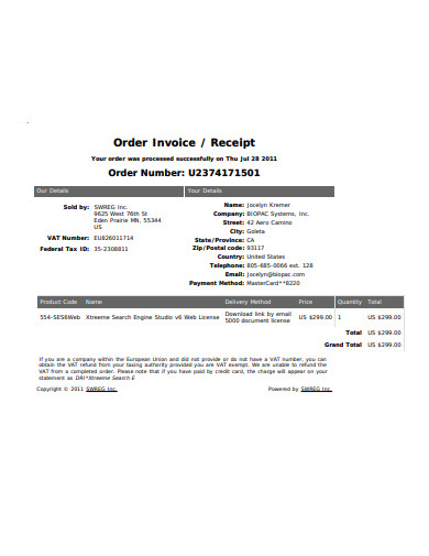 7+ Order Receipt Templates in Google Docs | Google Sheets | XLS | Word ...