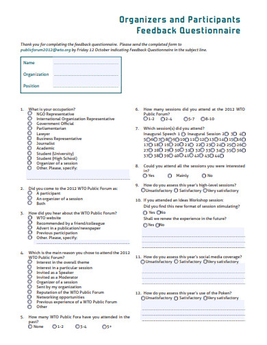 21+ Feedback Questionnaire Templates in PDF