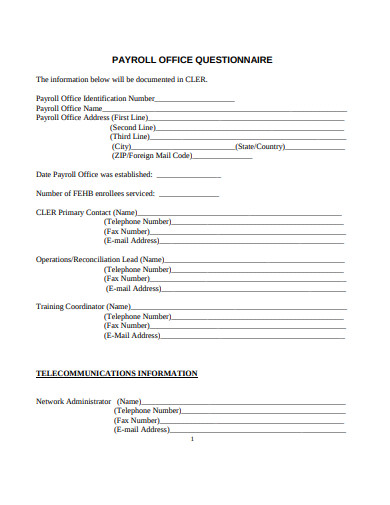 8+ Payroll Questionnaire Templates in PDF | DOC