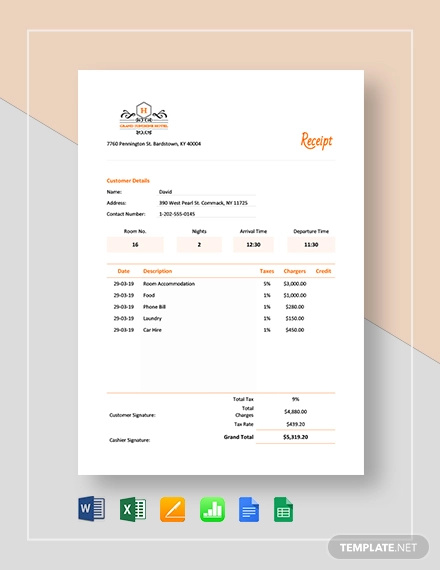 19+ Hotel Receipt Templates - DOC, PDF, PSD