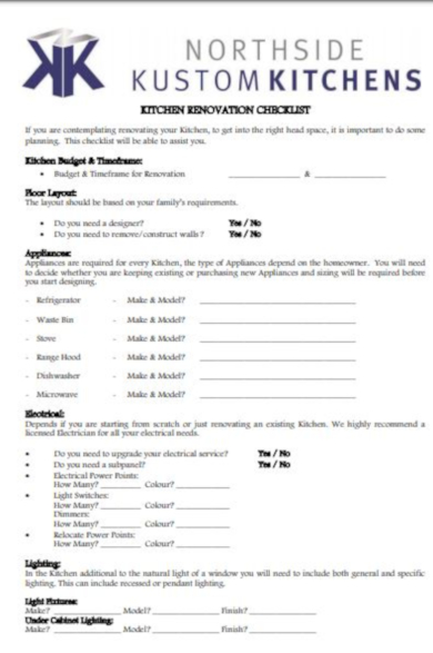 12+ Kitchen Checklist Templates - Google Docs, Word, Pages, PDF