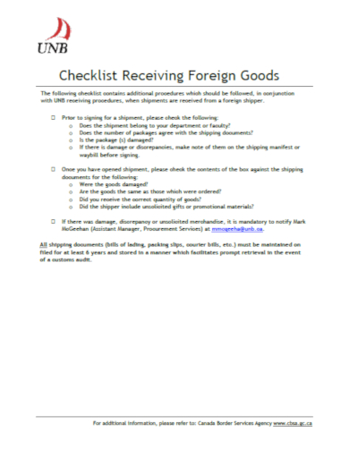 11+ Receiving Checklist Templates - PDF, Google Docs, Word, Pages
