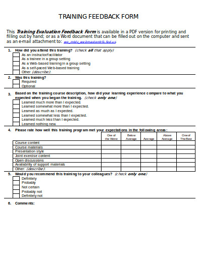 Free 19+ Training Feedback Form Templates in PDF | DOC