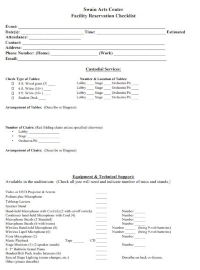 10+ Reservation Checklist Templates - Google Docs, Word, Pages, PDF