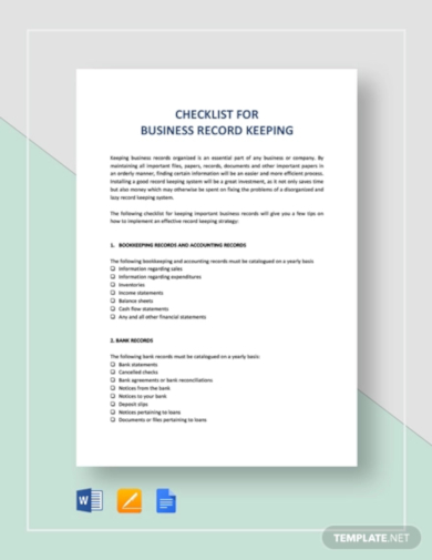 10+ Record Keeping Checklist Templates - PDF, Google Docs, Word, Pages