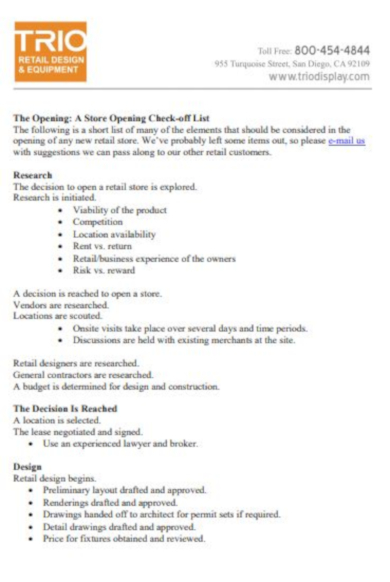 11+ Opening Checklist Templates - Google Docs, Word, Pages, PDF