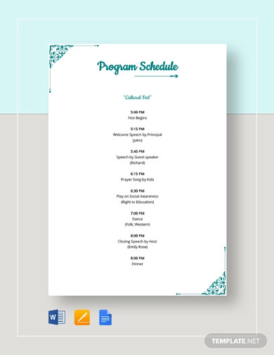 10+ Program Schedule Templates - Google Docs, Word, Pages, PDF