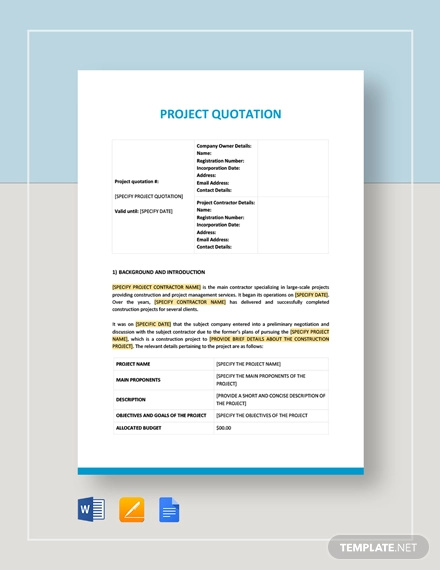 8+ Project Quotation Templates - Word, PDF