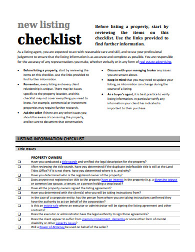 8+ FREE Real Estate Checklist Templates for Agents in PDF, Word