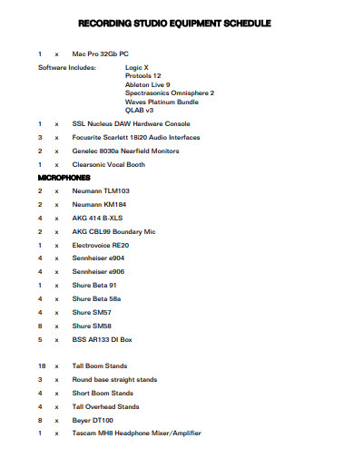 18+ Equipment Schedule Templates - Google Docs, Word, Pages, PDF
