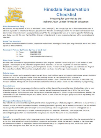 10+ Reservation Checklist Templates - Google Docs, Word, Pages, PDF