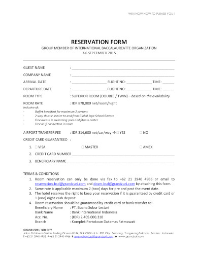 FREE 17+ Reservation Form Templates in Google Docs | MS Word | Pages | PDF