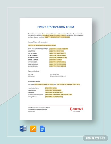 FREE 17+ Reservation Form Templates in Google Docs | MS Word | Pages | PDF