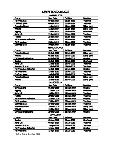 11+ Safety Schedule Templates - Google Docs, MS Word, Pages, PDF