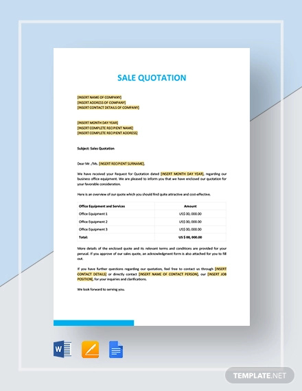 Sales Quotation Template 10 Free Samples Examples Format Download