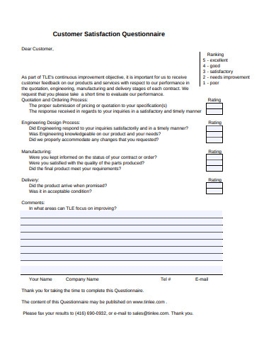 14+ Customer Satisfaction Questionnaire Templates in PDF | DOC