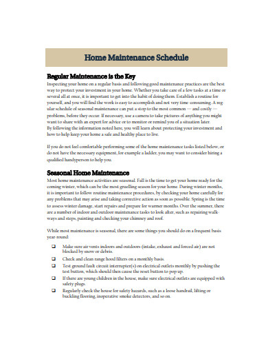 7+ Home Maintenance Schedule Templates in Google Docs | Google Sheets ...