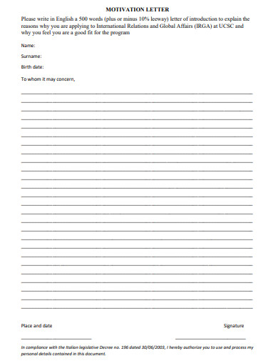 9+ Motivation Letter Templates in Google Docs | Pages | Word | PDF