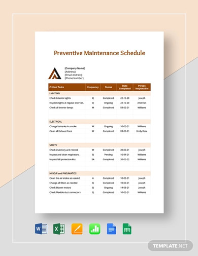 35+ Preventive Maintenance Schedule Templates - Word, Excel, PDF