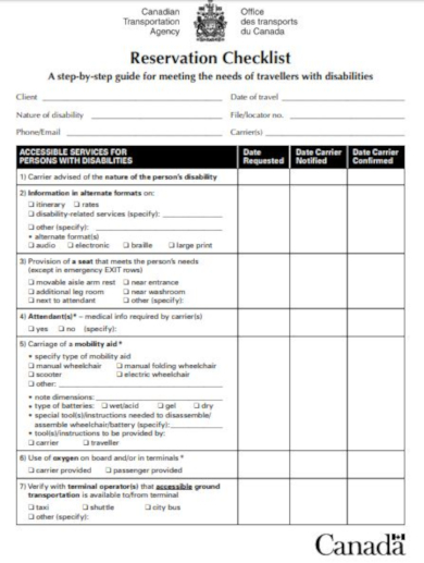 10+ Reservation Checklist Templates - Google Docs, Word, Pages, PDF
