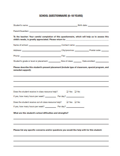 13+ School Questionnaire Templates - Google Docs, Word, Pages, PDF