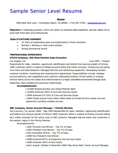 13+ Senior Resume Templates in Word | Pages | PSD | Publisher | In ...