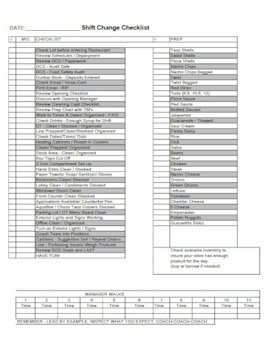 5+ Shift Change Checklist Templates - PDF, Google Docs, Word, Pages