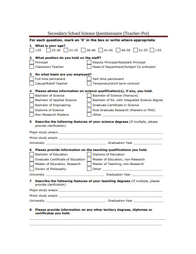 13+ School Questionnaire Templates - Google Docs, Word, Pages, PDF
