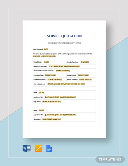 16+ Service Quotation Templates - Word, Excel, PDF