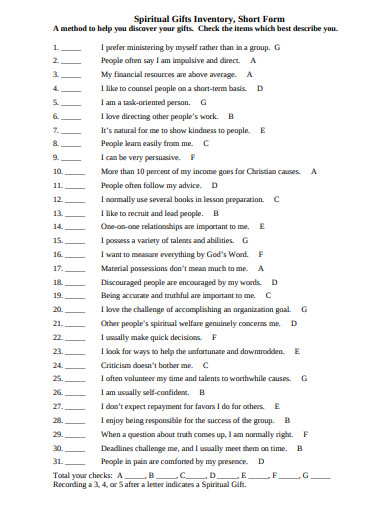 18+ Spiritual Gift Inventory Templates in PDF | Word | Google Sheets ...