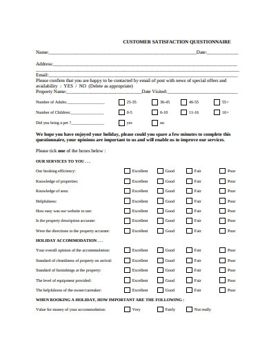 14+ Customer Satisfaction Questionnaire Templates in PDF | DOC