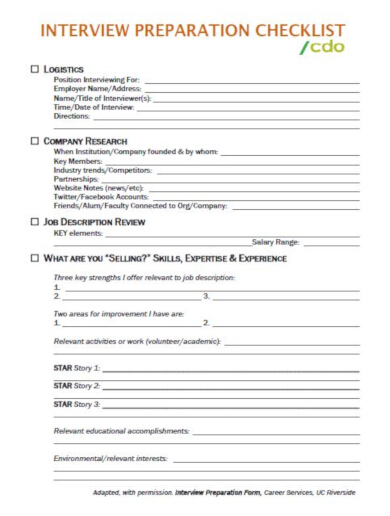 8+ Preparation Checklist Templates - PDF, Google Docs, Word, Pages