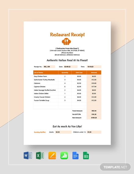 19+ Restaurant Receipt Templates - Free PDF, DOC Format Download