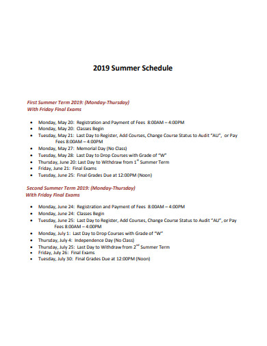 12+ Summer Schedule Templates in Google Docs | Word | Pages | PDF | XLS