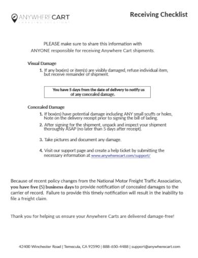 11+ Receiving Checklist Templates - PDF, Google Docs, Word, Pages