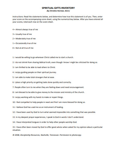 18+ Spiritual Gift Inventory Templates in PDF | Word | Google Sheets ...