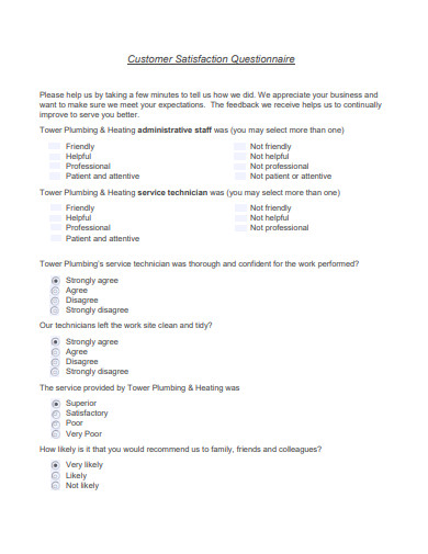 14+ Customer Satisfaction Questionnaire Templates in PDF | DOC