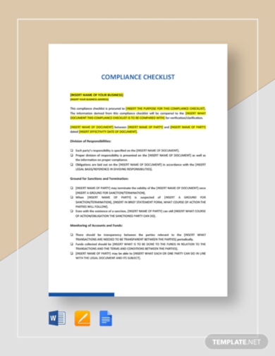 13+ Compliance Checklist Templates - PDF, Pages, Numbers, Google Docs, Word